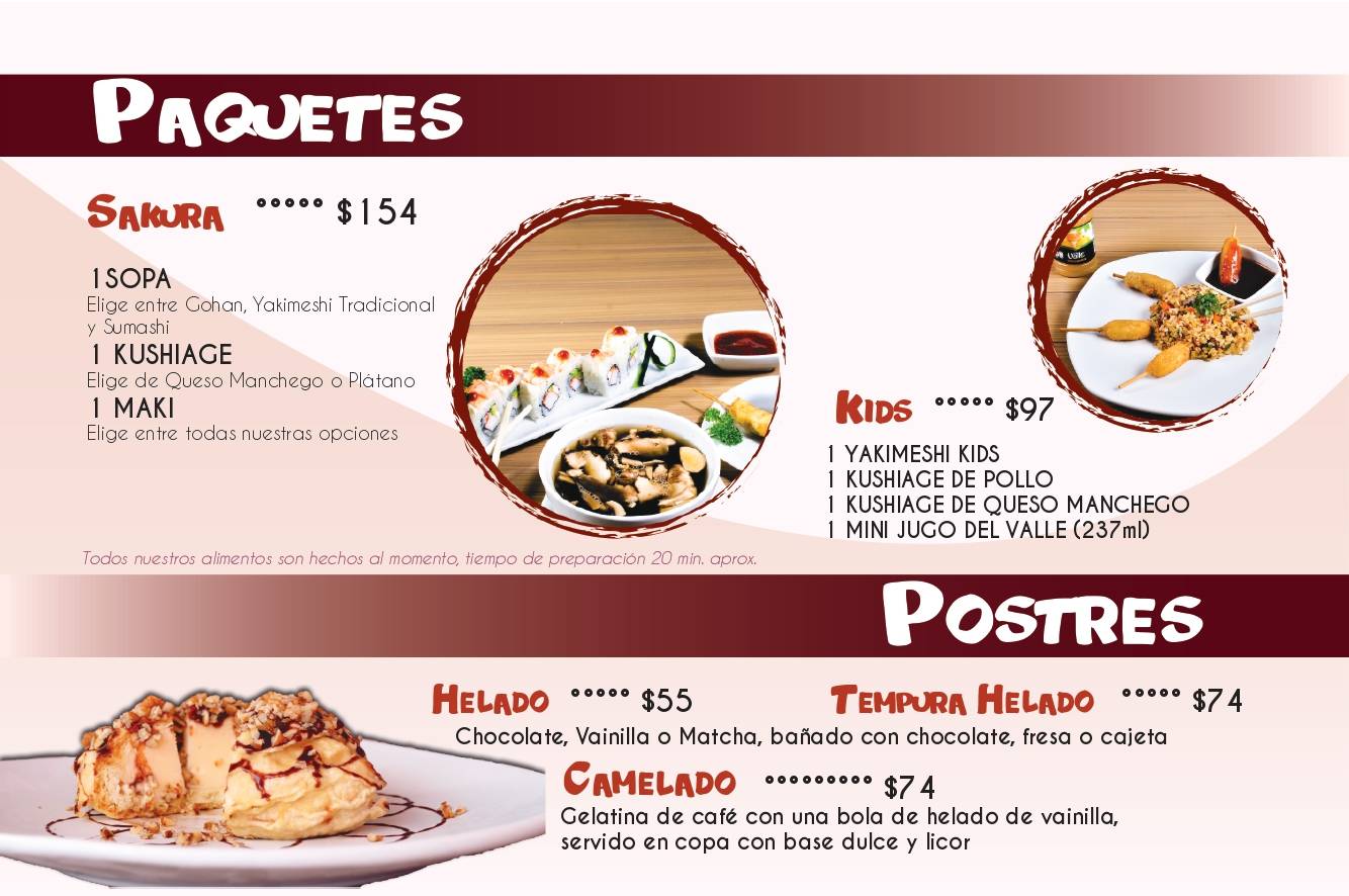 Carta del restaurante Sakura Roll San Javier, Pachuca del Soto