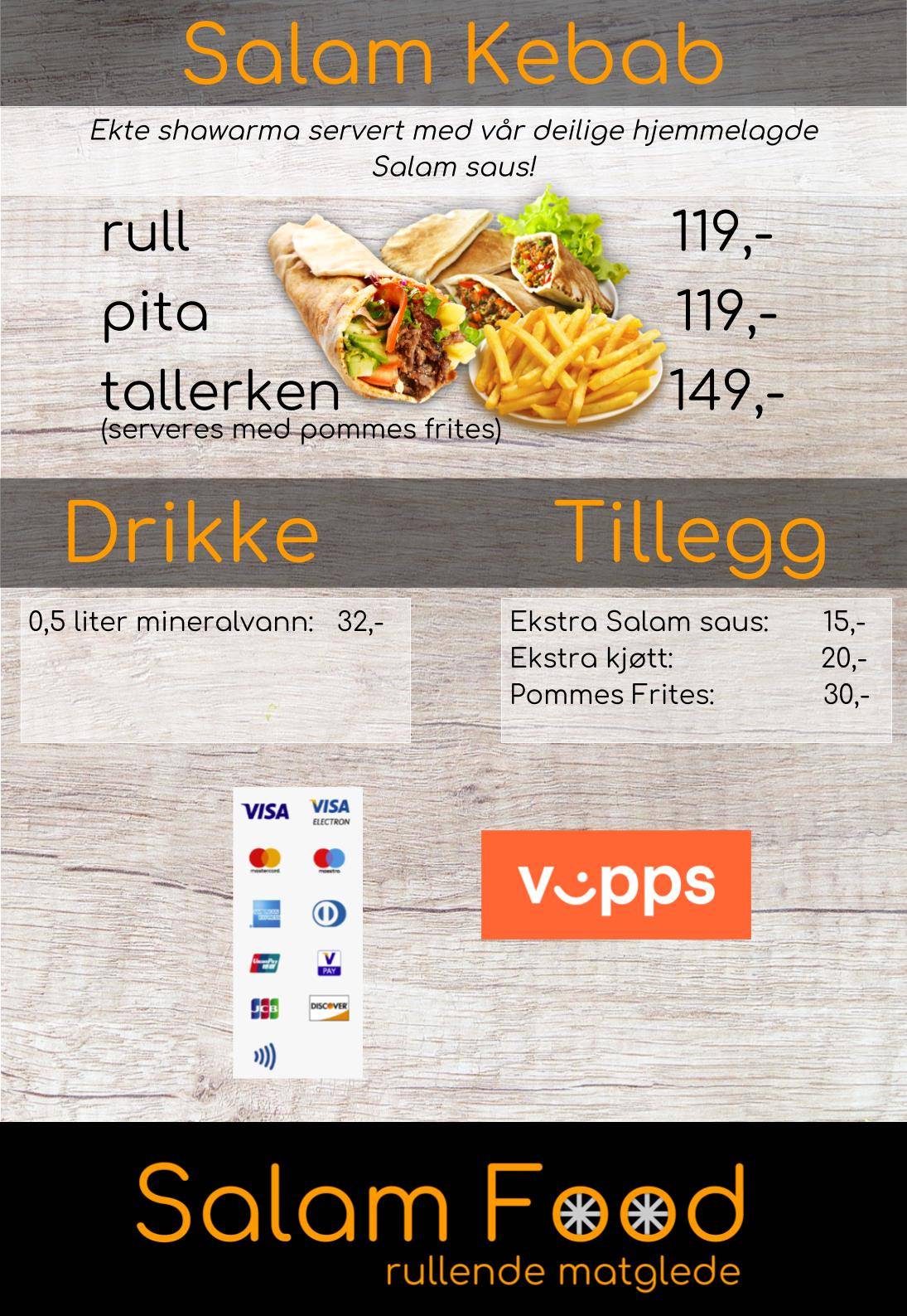 Menu at Salam Food restaurant, Trondheim
