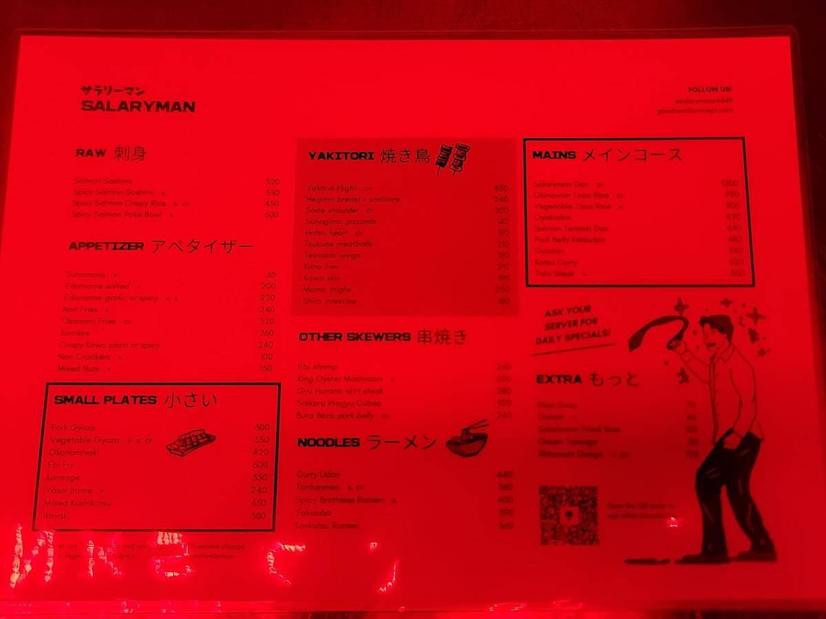 Menu at Salaryman restaurant, Taguig