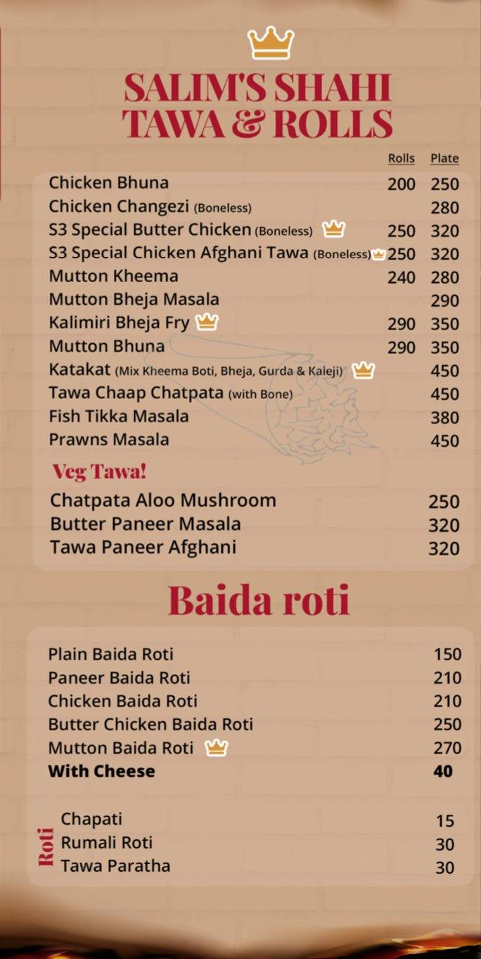 Menu at Salim's Shahi Sigdi, Mumbai, Shop no 1 Silver croft building