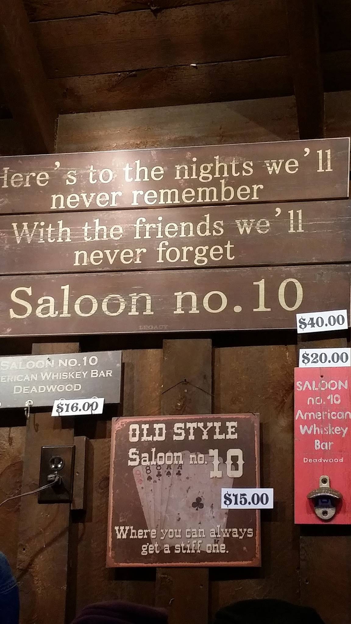 Menu at Saloon No. 10 pub & bar, Deadwood
