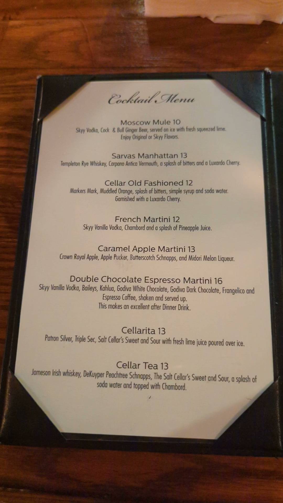 Menu at Salt Cellar Restaurant, Scottsdale, 550 Hayden Rd