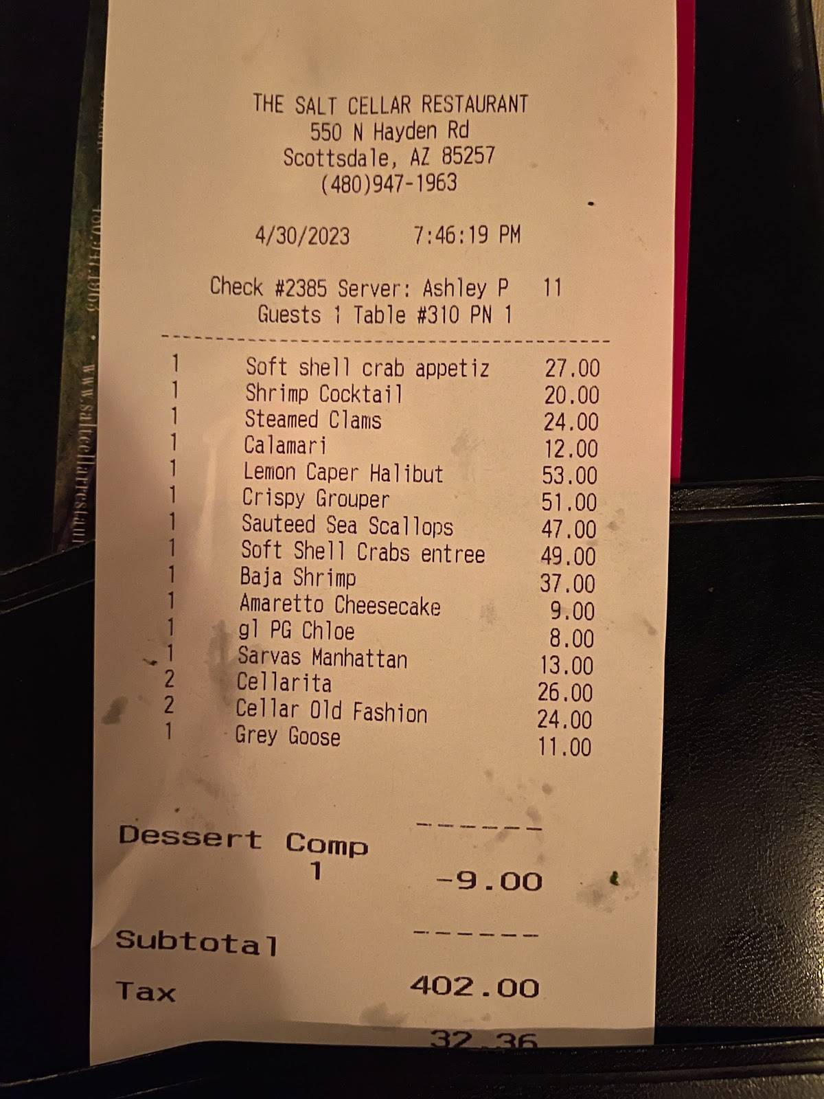 Menu at Salt Cellar Restaurant, Scottsdale, 550 Hayden Rd
