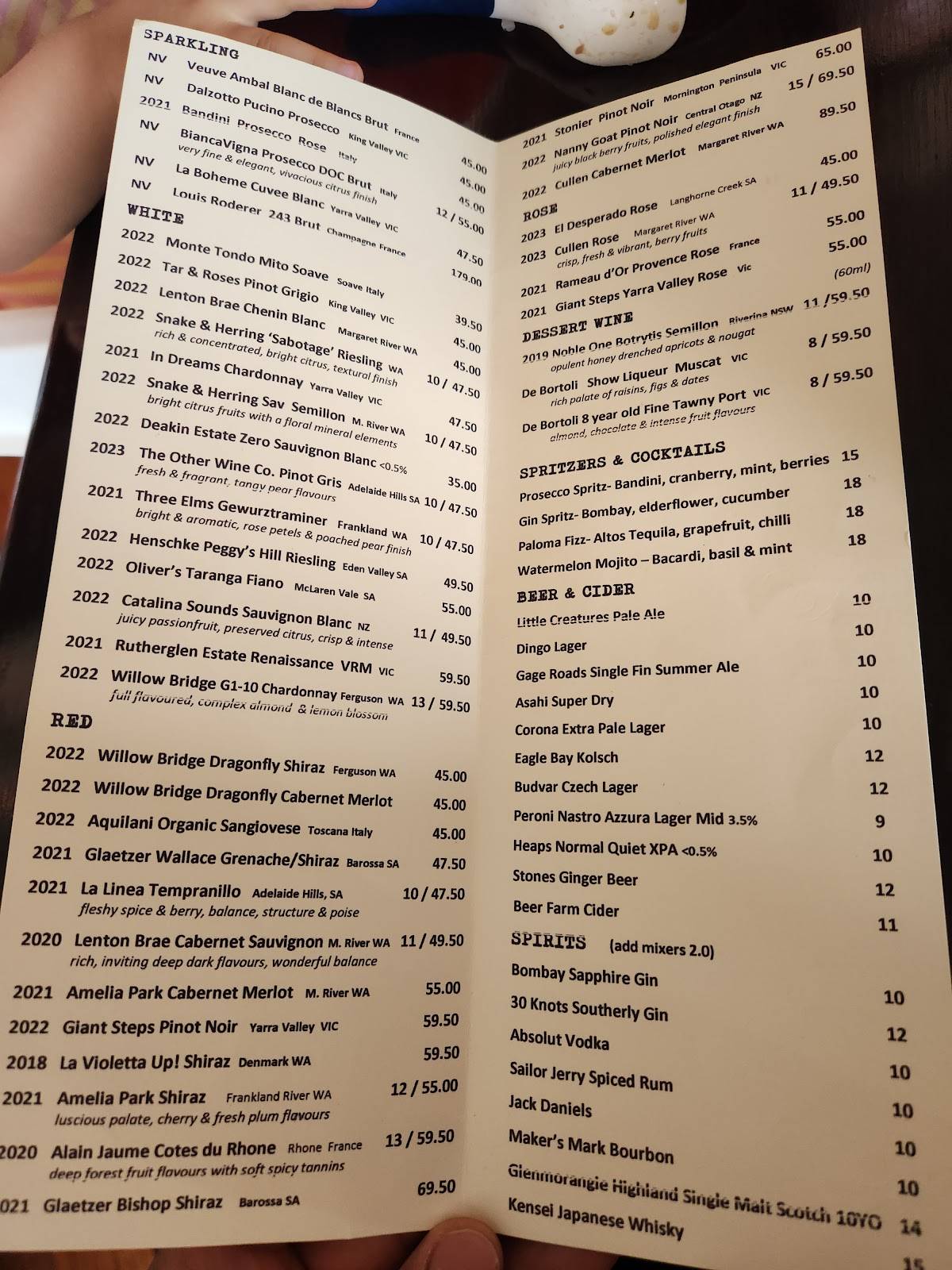 Menu at Salt Dish restaurant, Geraldton