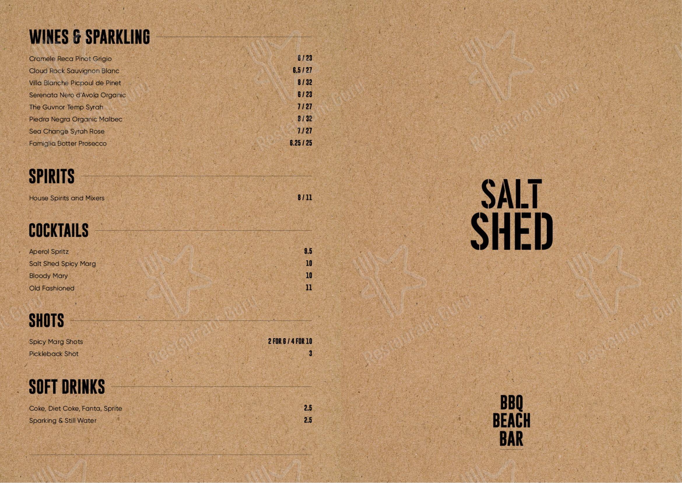 Menu at Salt Shed restaurant, Brighton