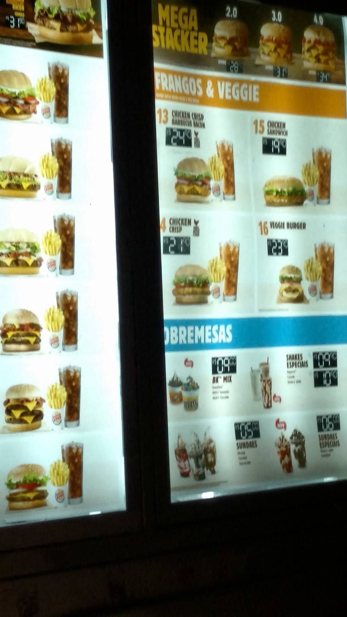 Menu at Burger King fast food, Salvador, Av. Antônio Carlos Magalhães