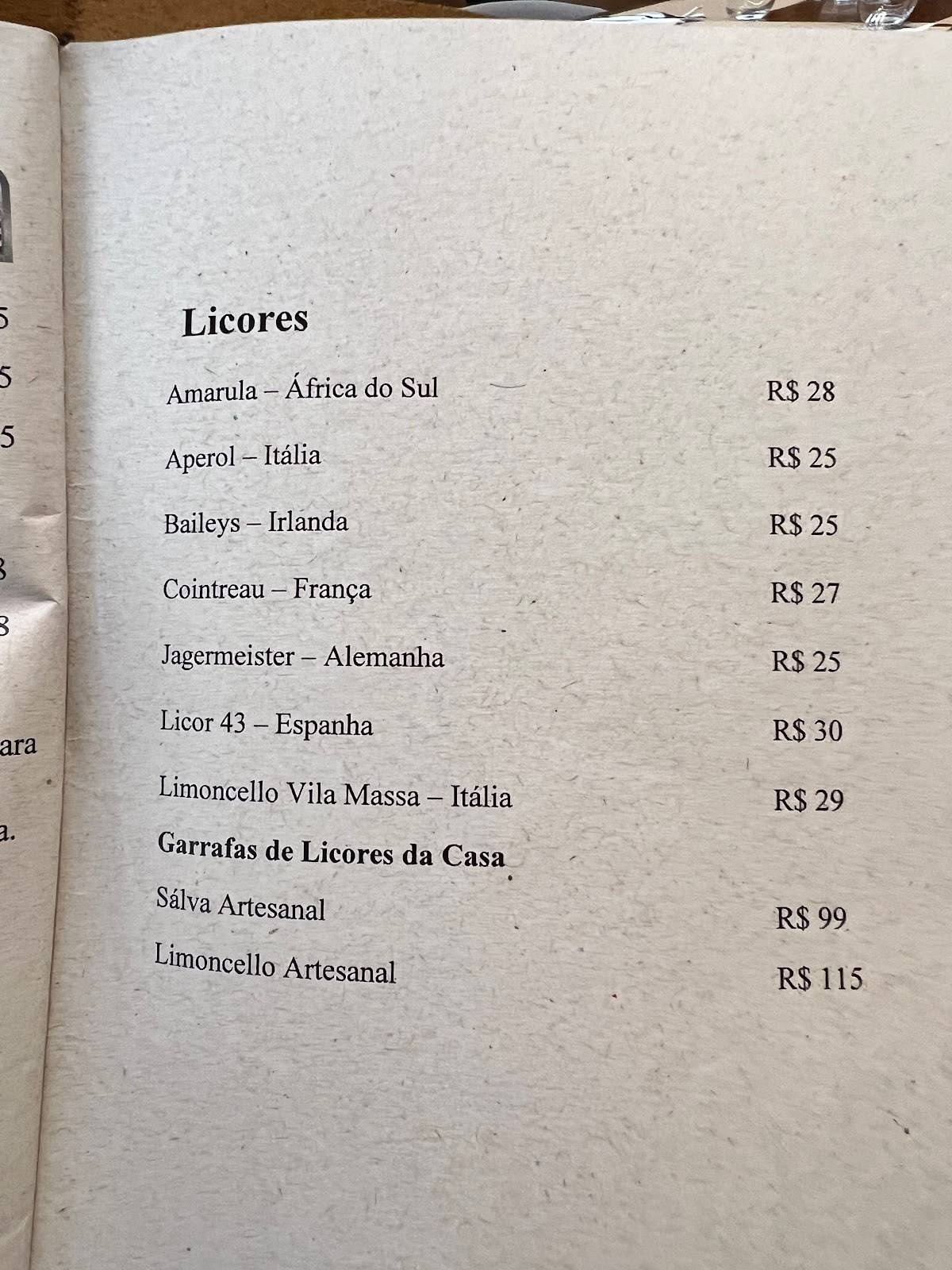 Menu em Sálvia Restobar, Gramado