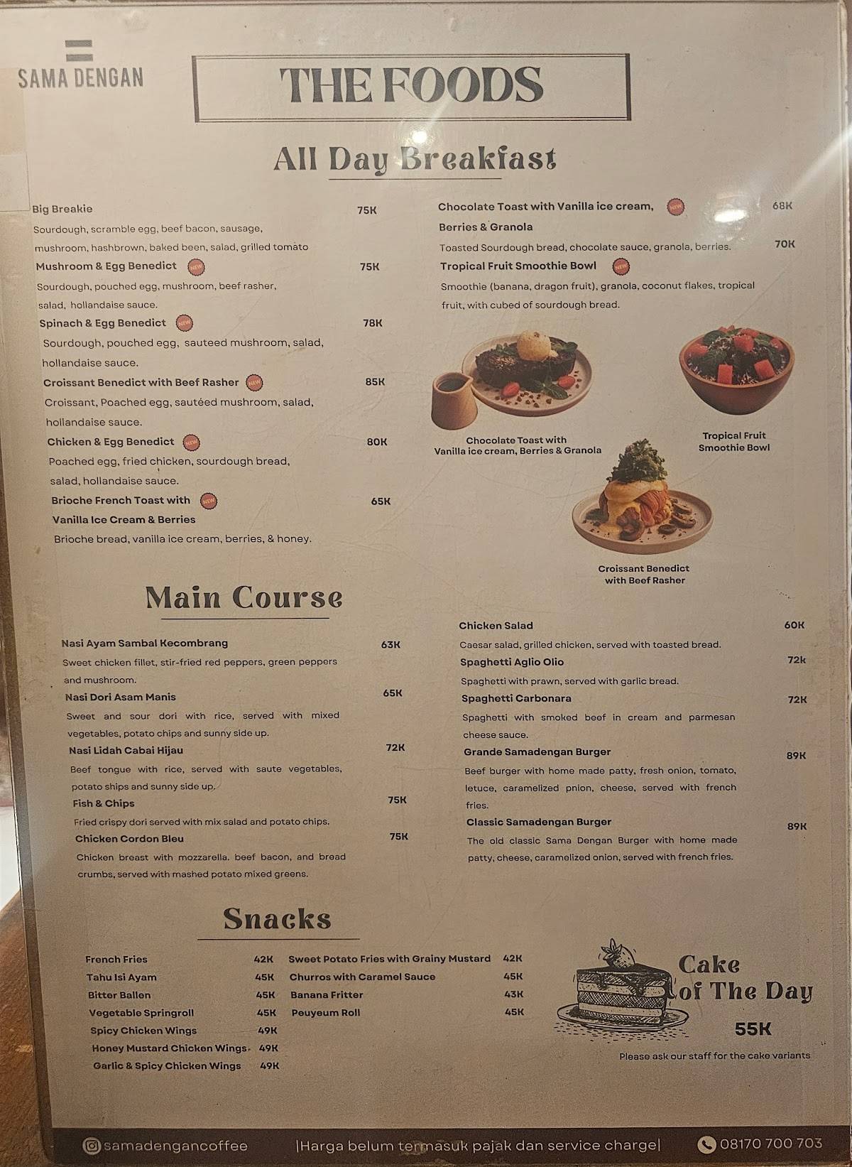 Menu at Sama Dengan Kalibata cafe, Jakarta, Jalan Raya Kalibata No.1