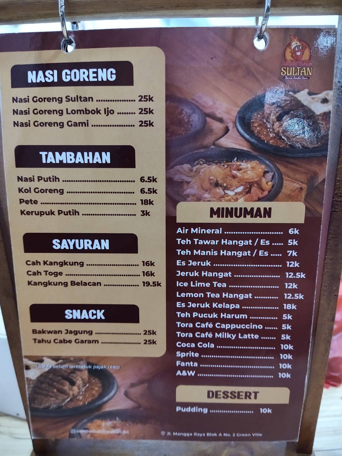 Menu at Sambal Bakar Sultan restaurant, Jakarta
