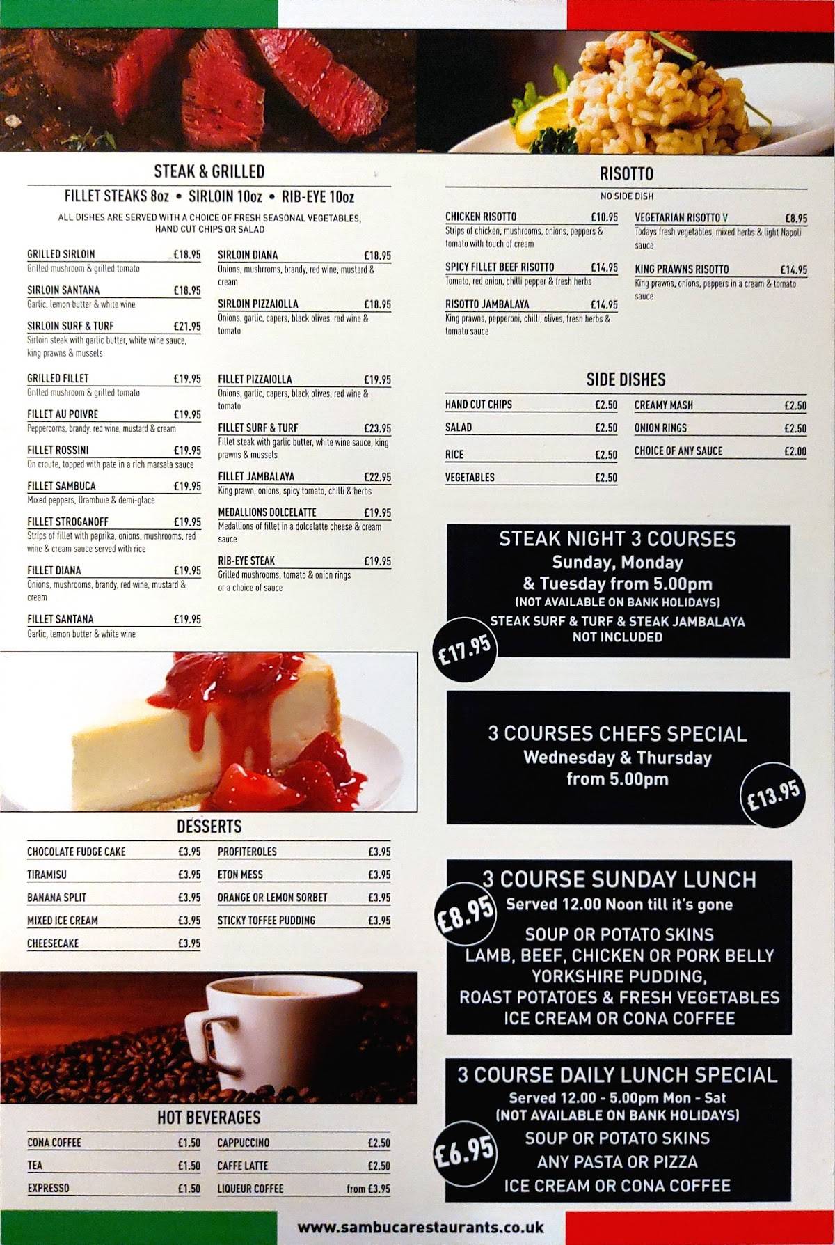 Menu at Sambuca 1 restaurant, North Shields, 10-11 Union Quay