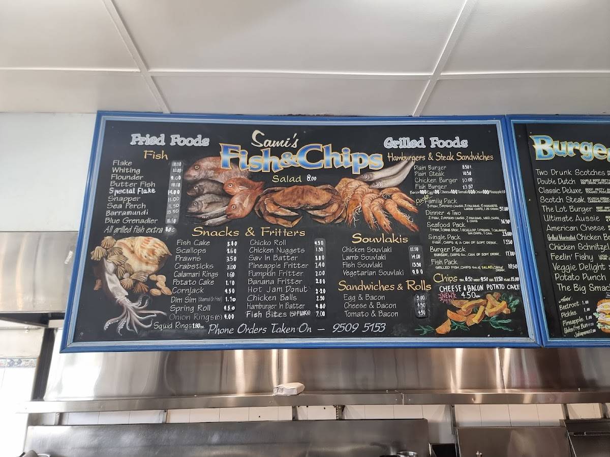 Menu at Sami’s Fish & Chips Burke Rd fast food, Glen Iris