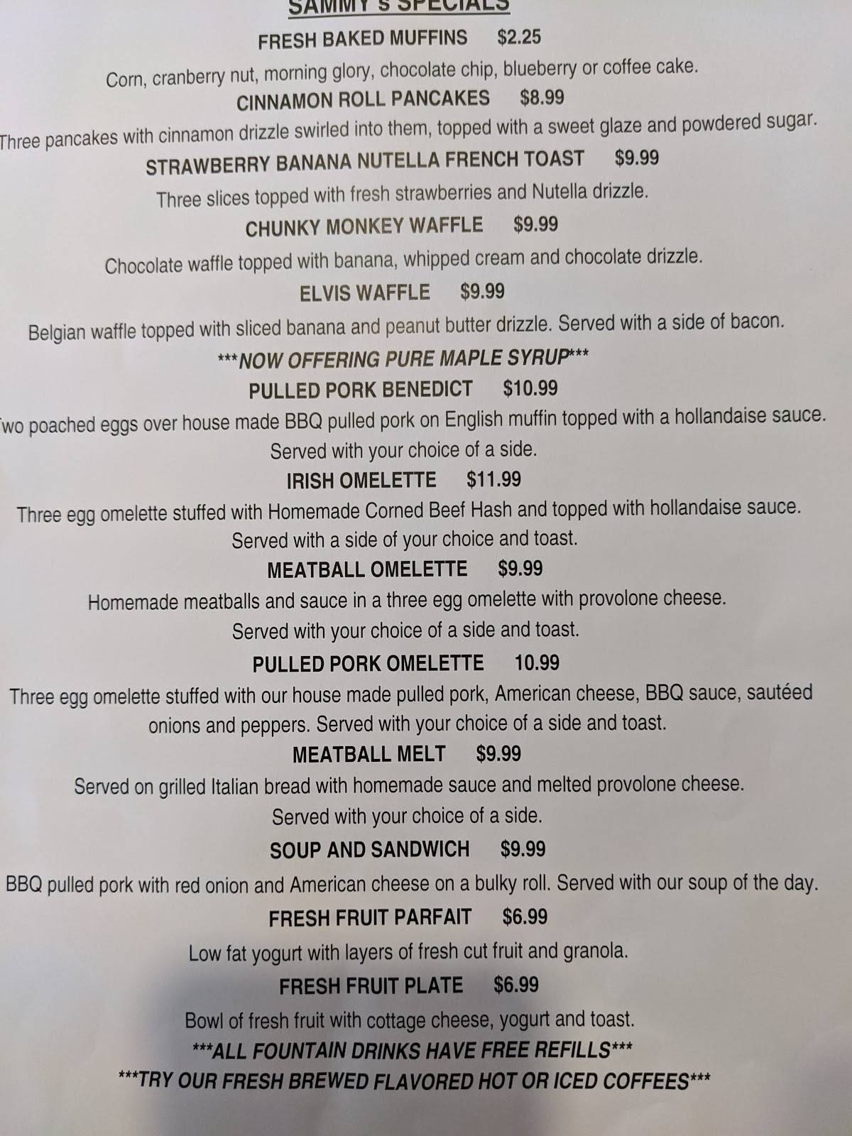 Menu at Sammy J's Breakfast Cafe, Salem