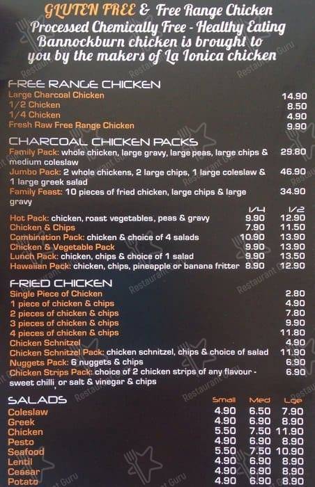 Menu at Sammys Charcoal Chicken fast food, South Morang