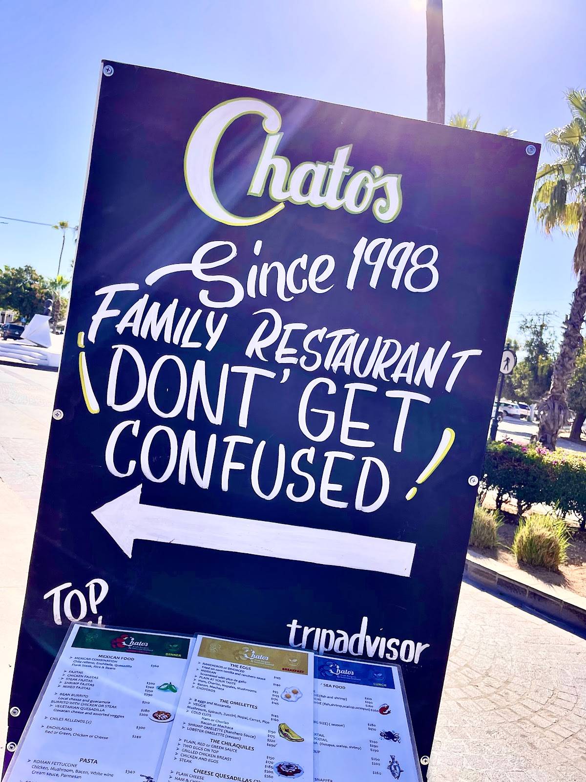 Carta del restaurante Chato's, San José del Cabo