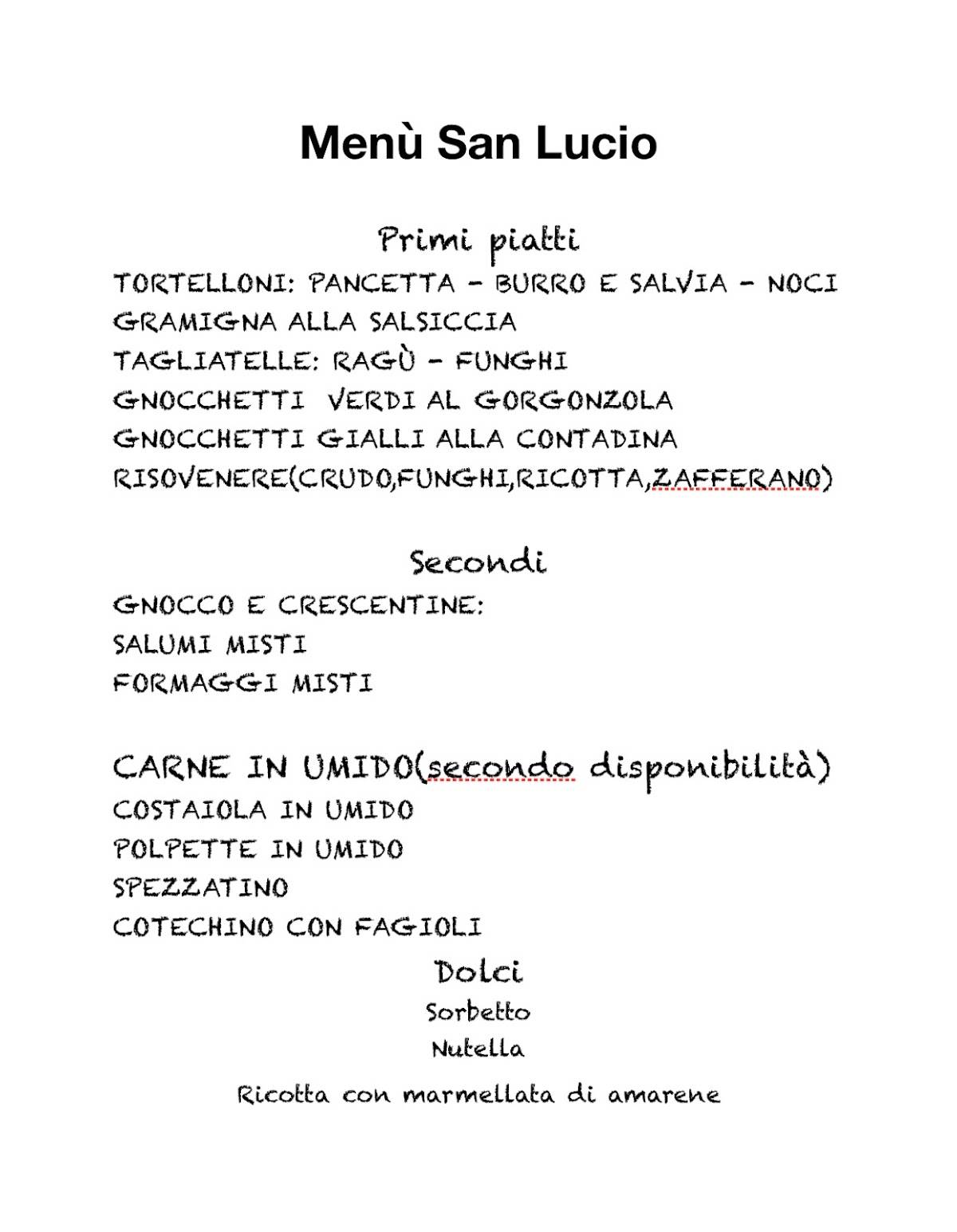 Menu at San Lucio Streetfood restaurant, San Dalmazio