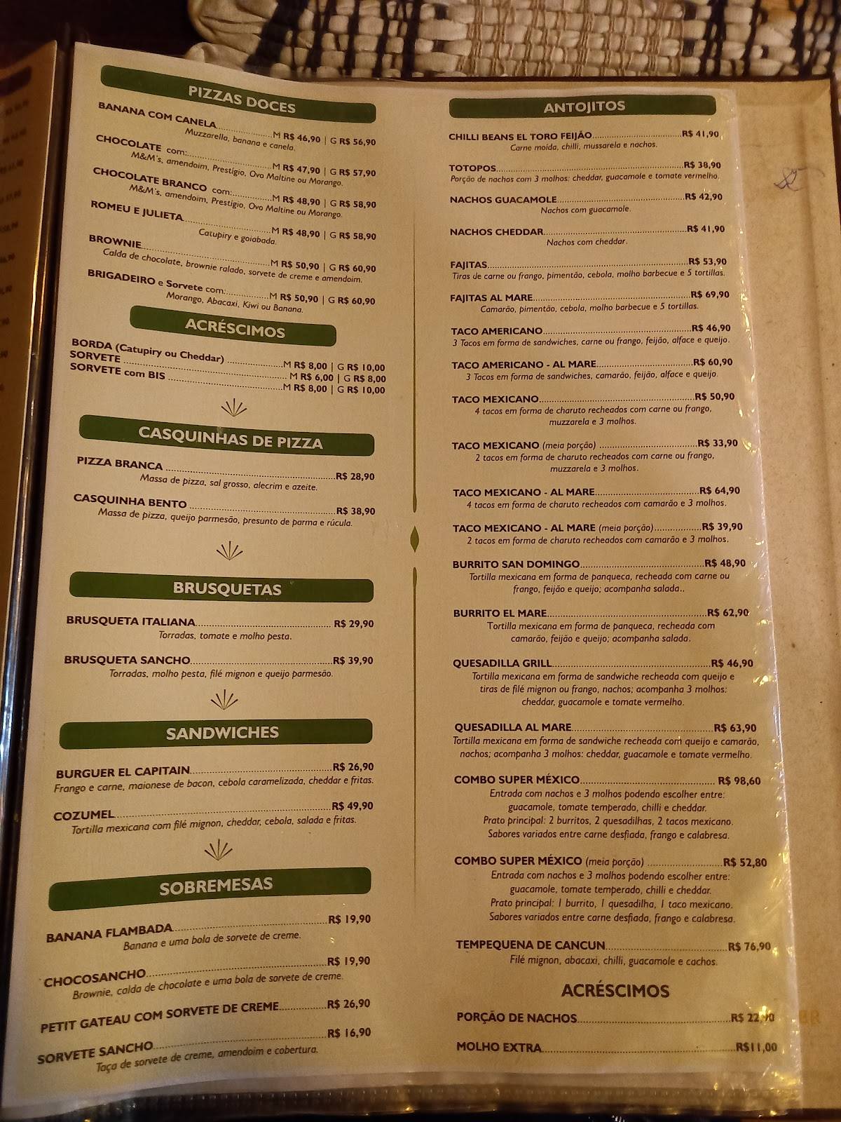 Menu em Sancho Panza Café, Macaé, Avenida Atlântica 1842