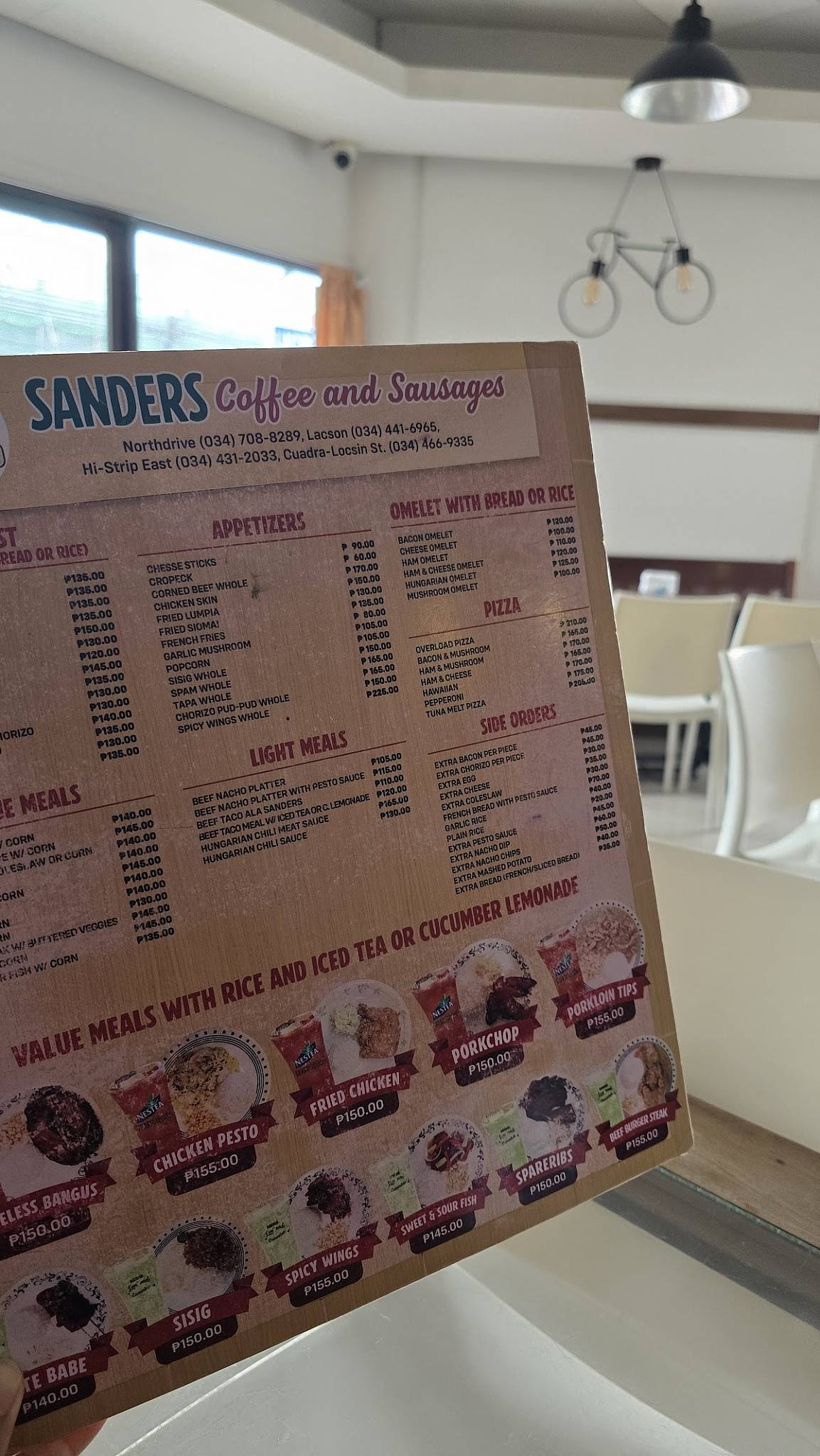 Menu at Sanders Coffee and Sausages Lacson cafe, Bacolod, 6 Lacson St