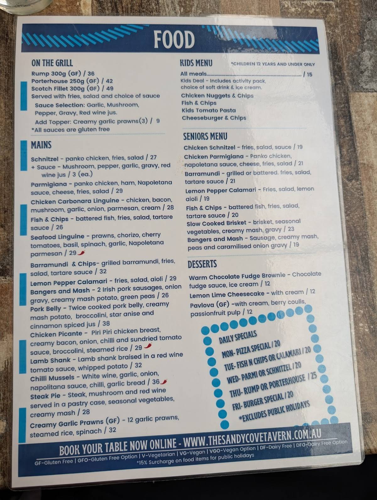 Menu at Sandy Cove Tavern pub & bar, South Yunderup, 146 S Yunderup Rd
