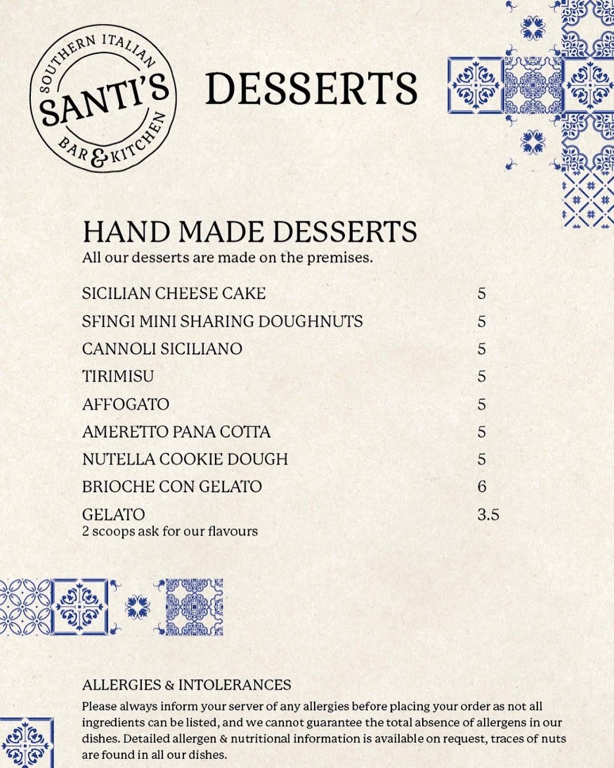 Menu at Santi’s Southern Italian Bar & Kitchen, Hull, 13a Wilson St