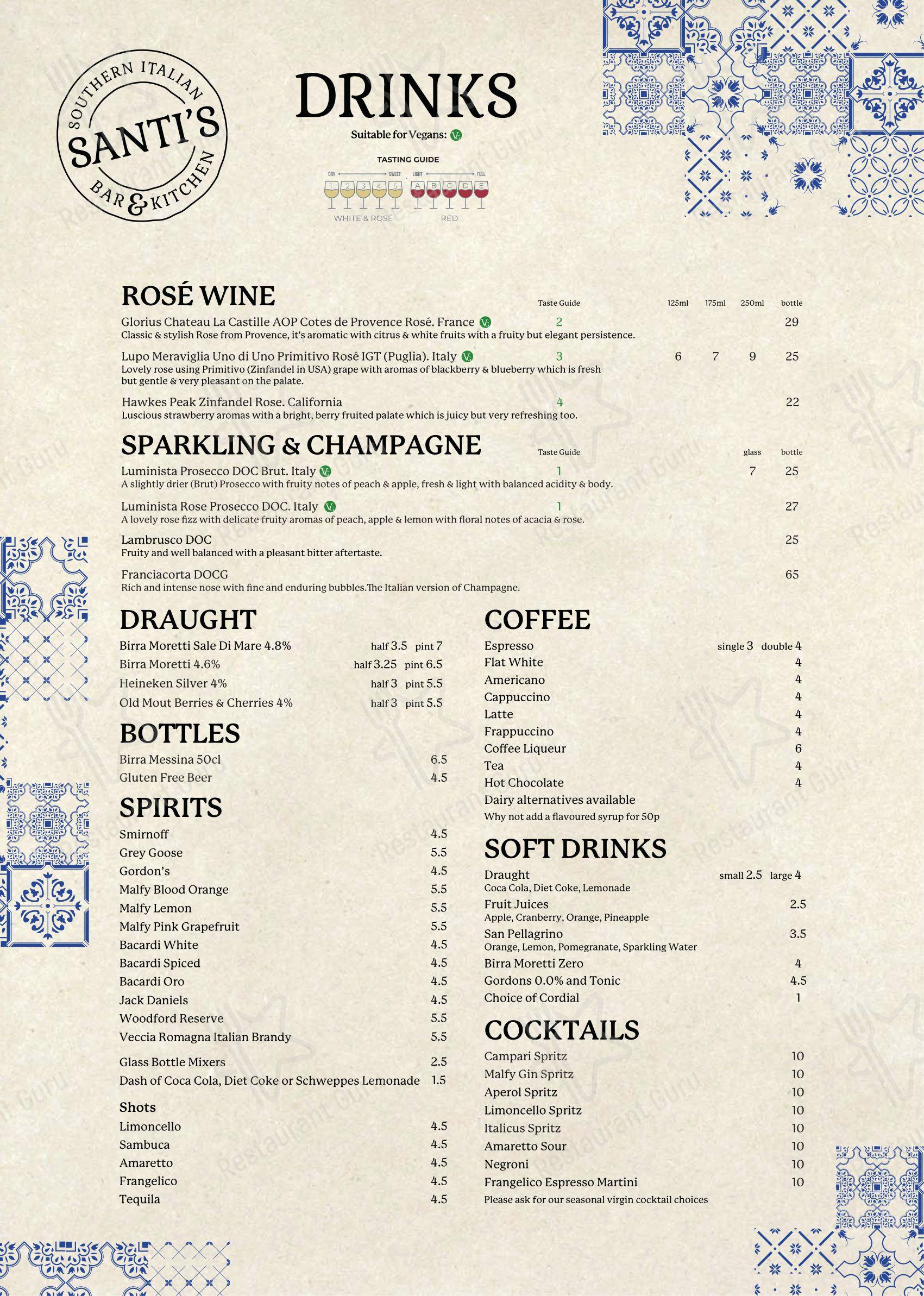 Menu at Santi’s Southern Italian Bar & Kitchen, Hull, 13a Wilson St