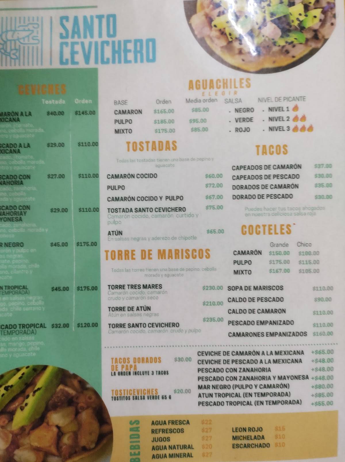 Carta del restaurante El Cevicherito, Zacatecas