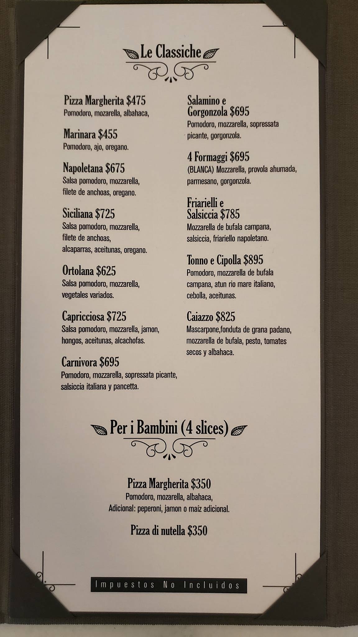 Menu at Il Caminetto restaurant, Santo Domingo, Av Ing Roberto Pastoriza