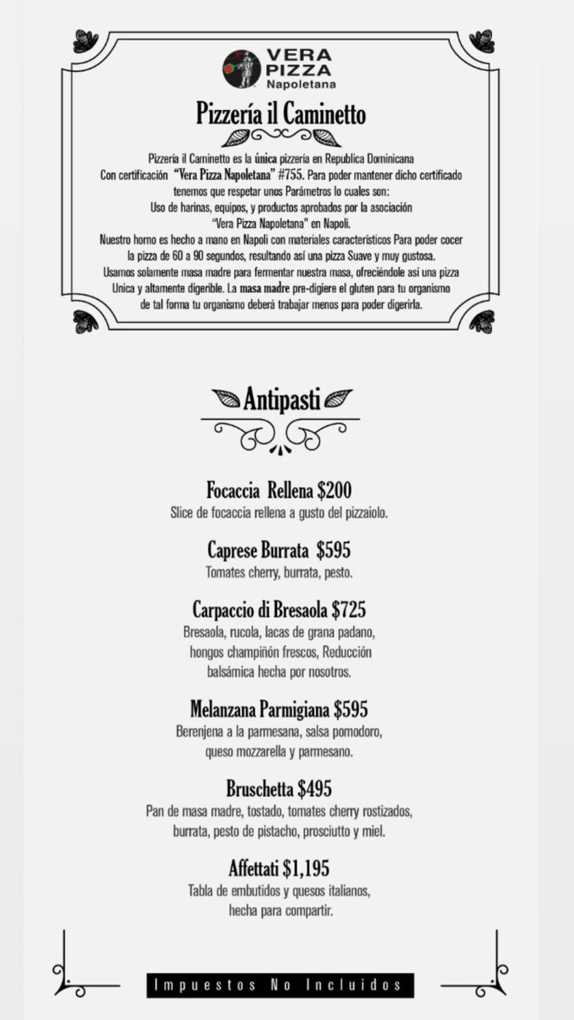 Menu at Il Caminetto restaurant, Santo Domingo, Av Ing Roberto Pastoriza