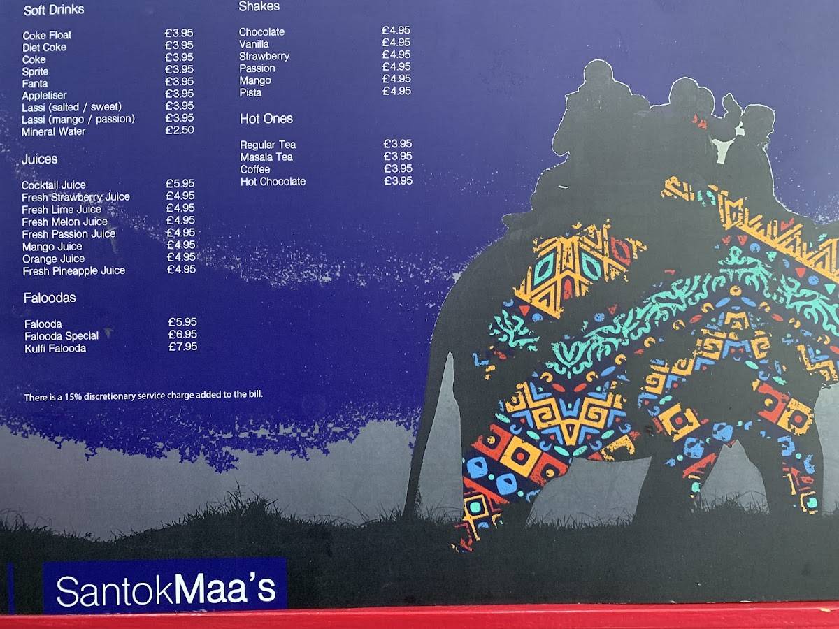 Menu at Santok Maa's Bhel Poori House restaurant, London