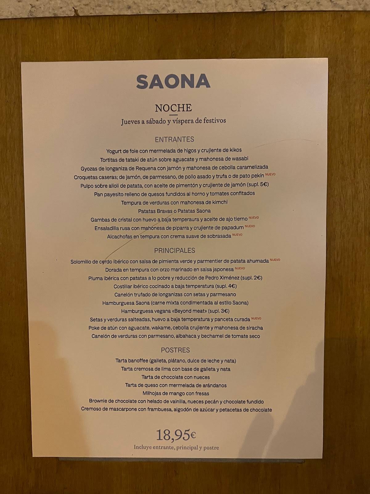 Carta del restaurante Saona Ortega y Gasset, Madrid, C. del José Ortega ...