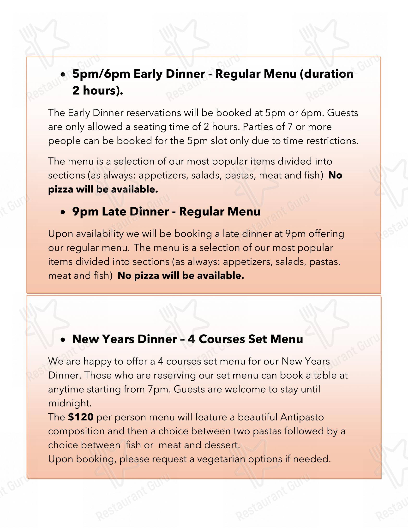 Menu at Sapore by Zafferano restaurant, Vaughan, Ontario Hwy 27