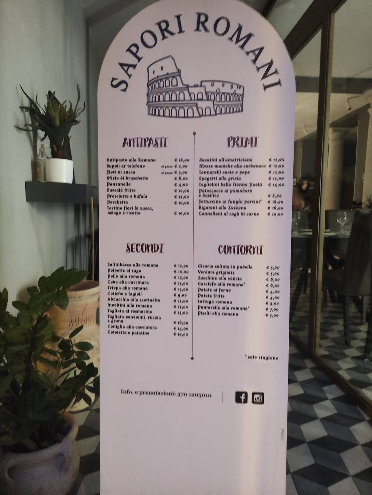 Menu da Sapori Romani ristorante, Fano