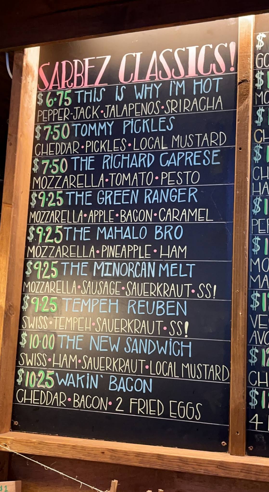 Menu at Sarbez! pub & bar, St. Augustine