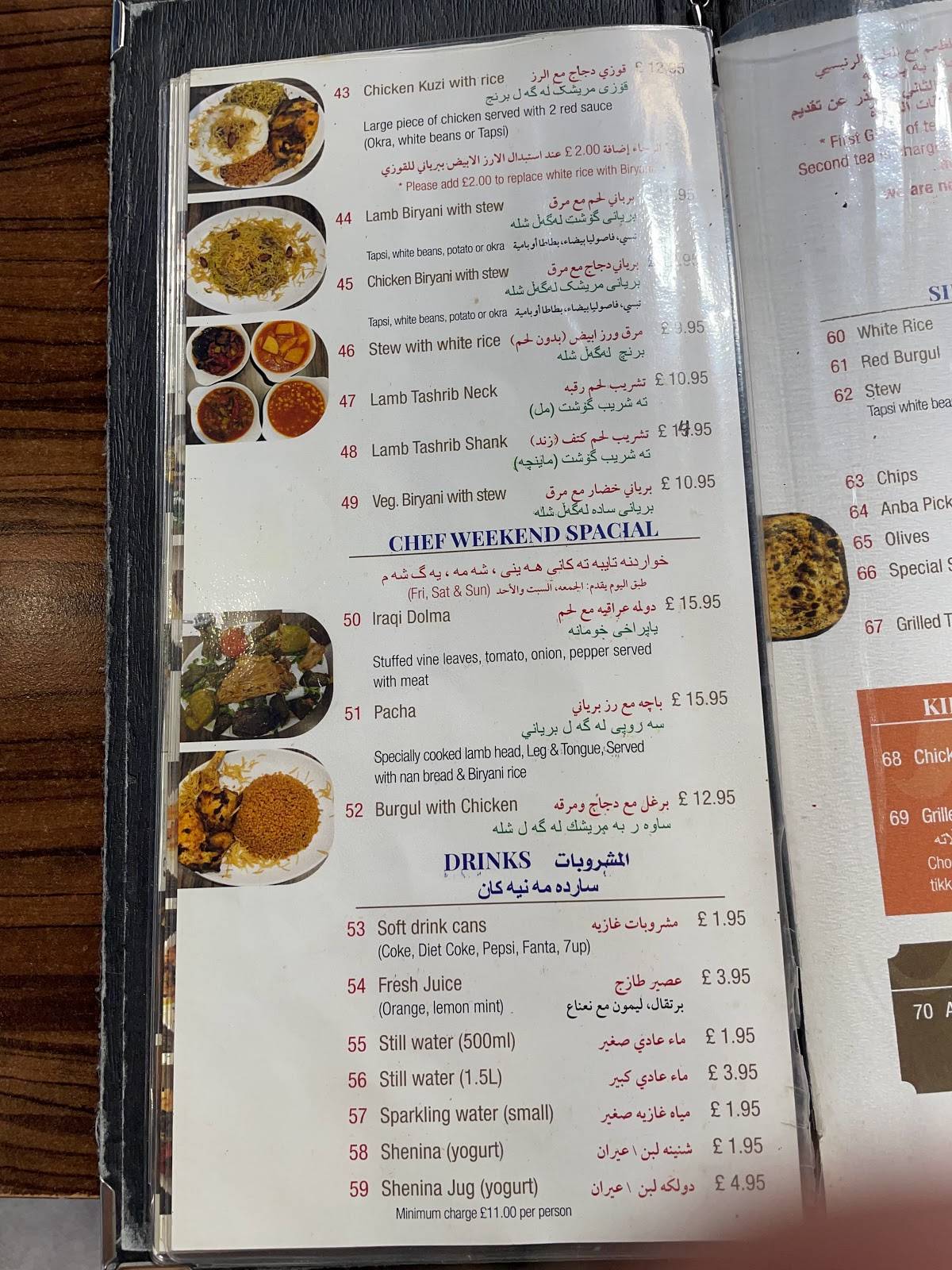 Menu at Sarchnar Restaurant, London