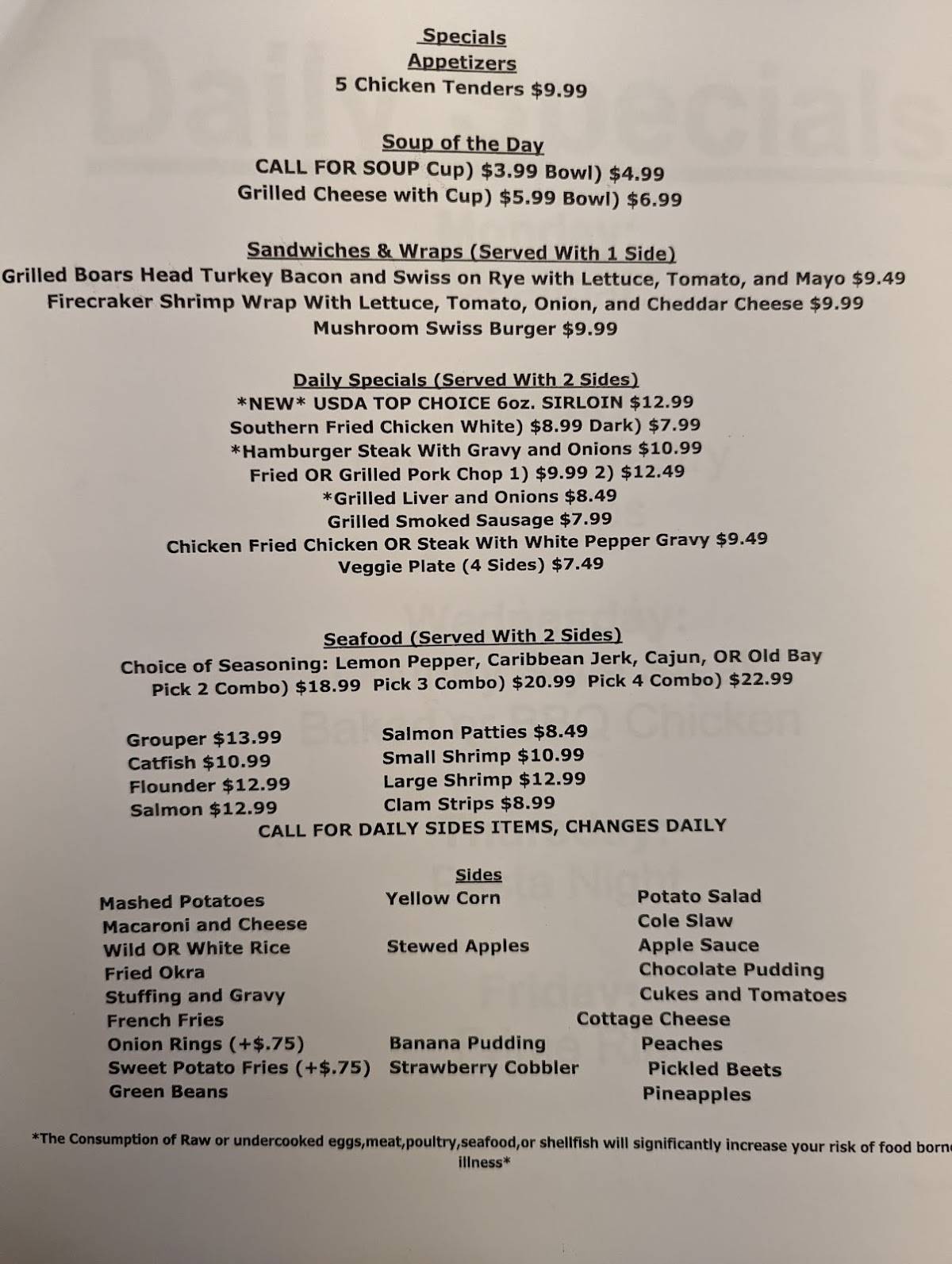 Menu at Sawmill Restaurant, Wilmington