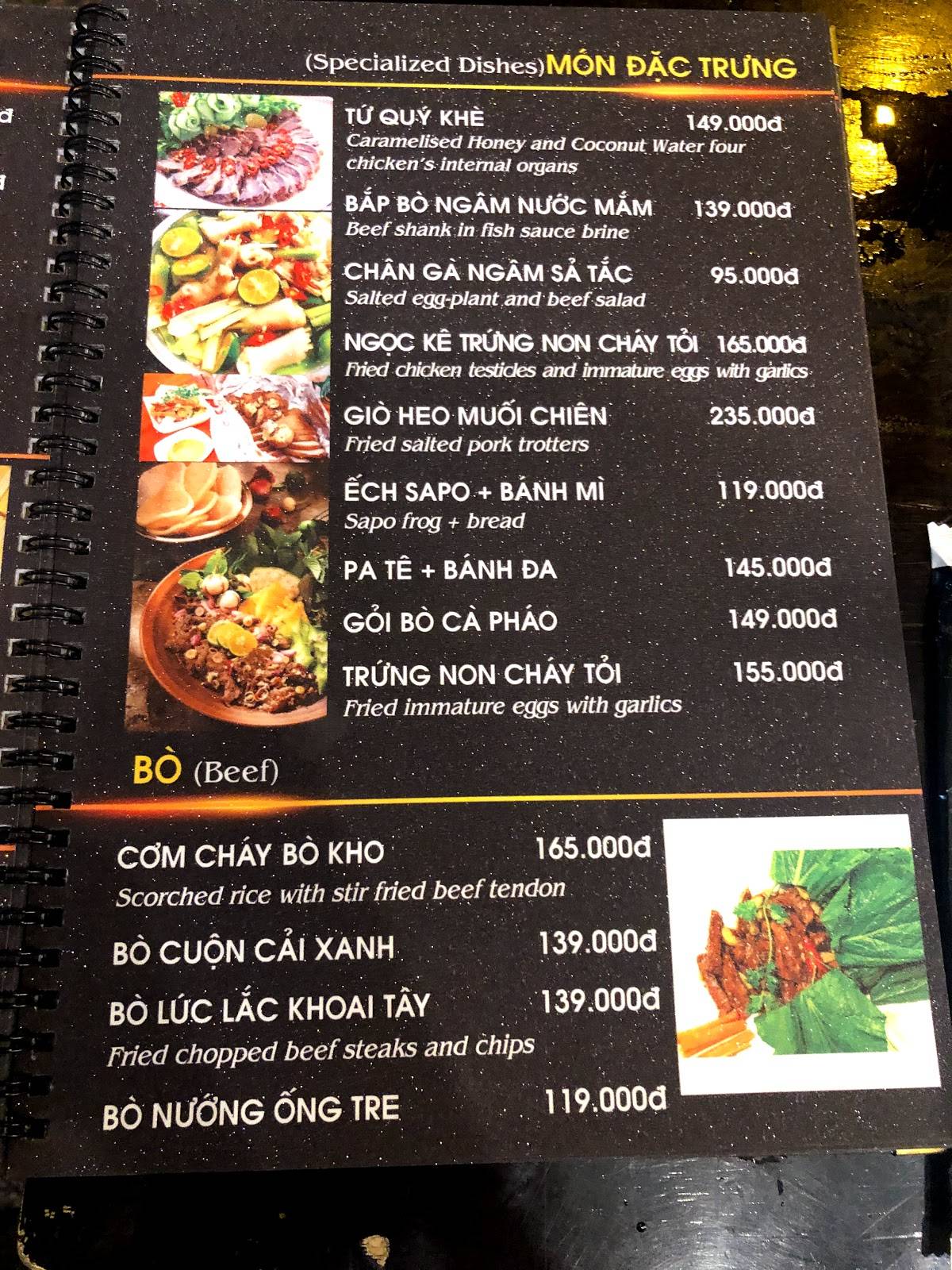 Menu at Say Quán restaurant, Ho Chi Minh City, 129 Đ. Nguyễn Du