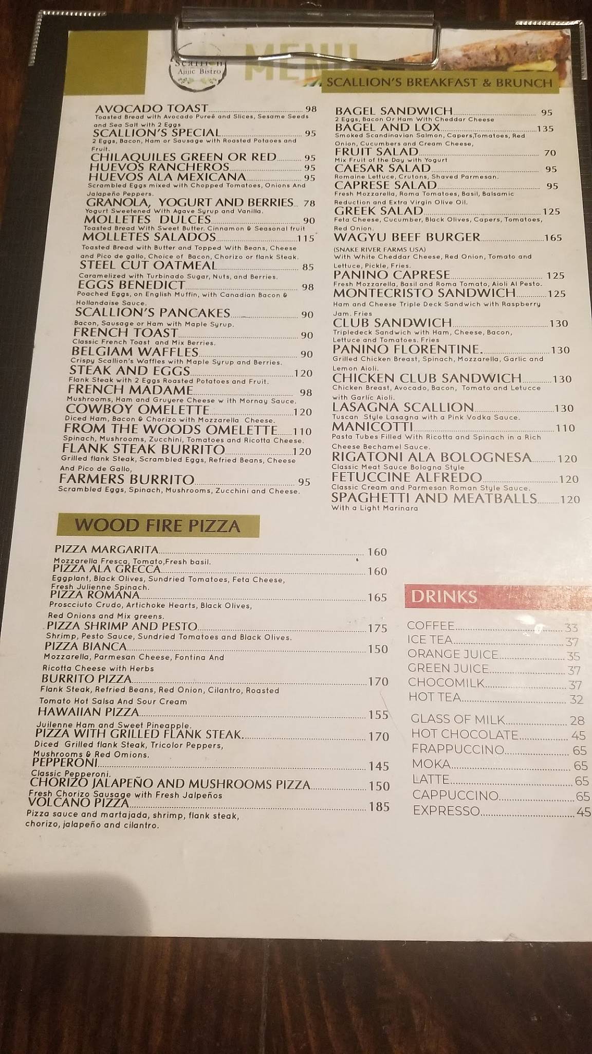 Menu at Scallion Ajijic Bistro restaurant, Ajijic