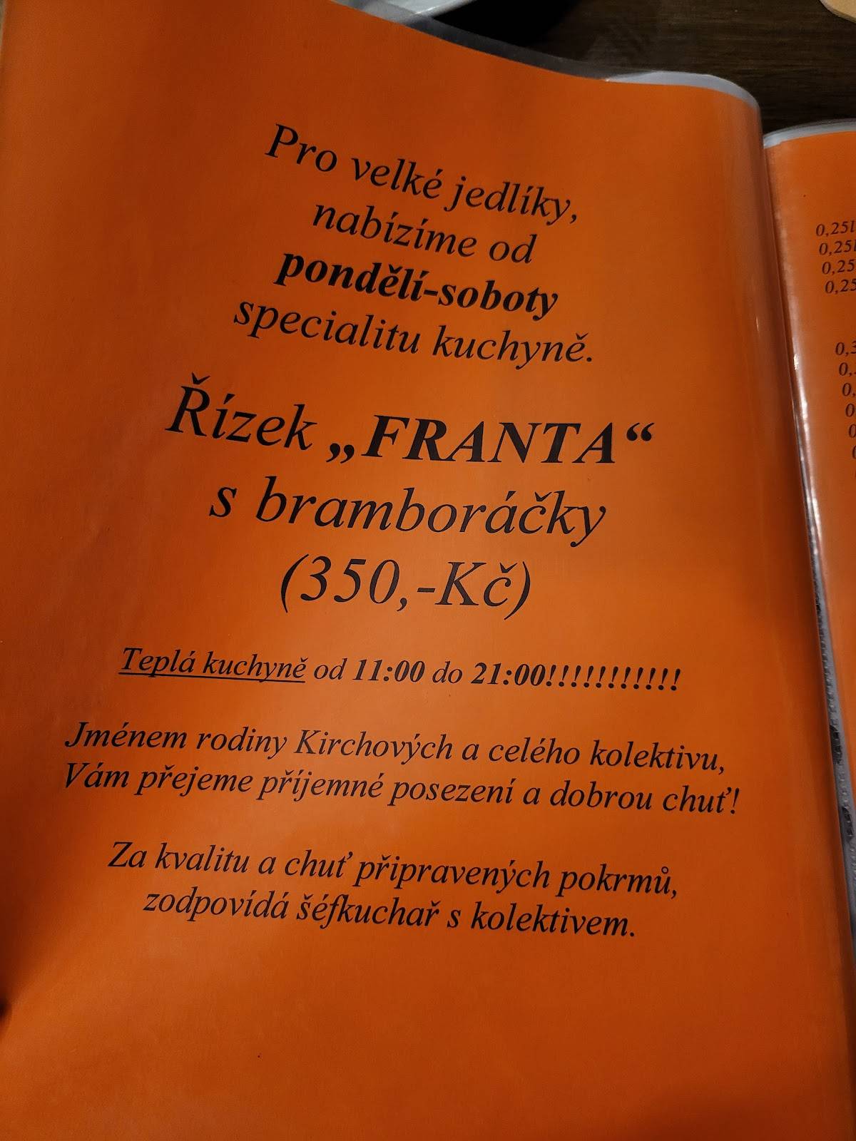 Menu at Schnitzel Franz restaurant, Skalná