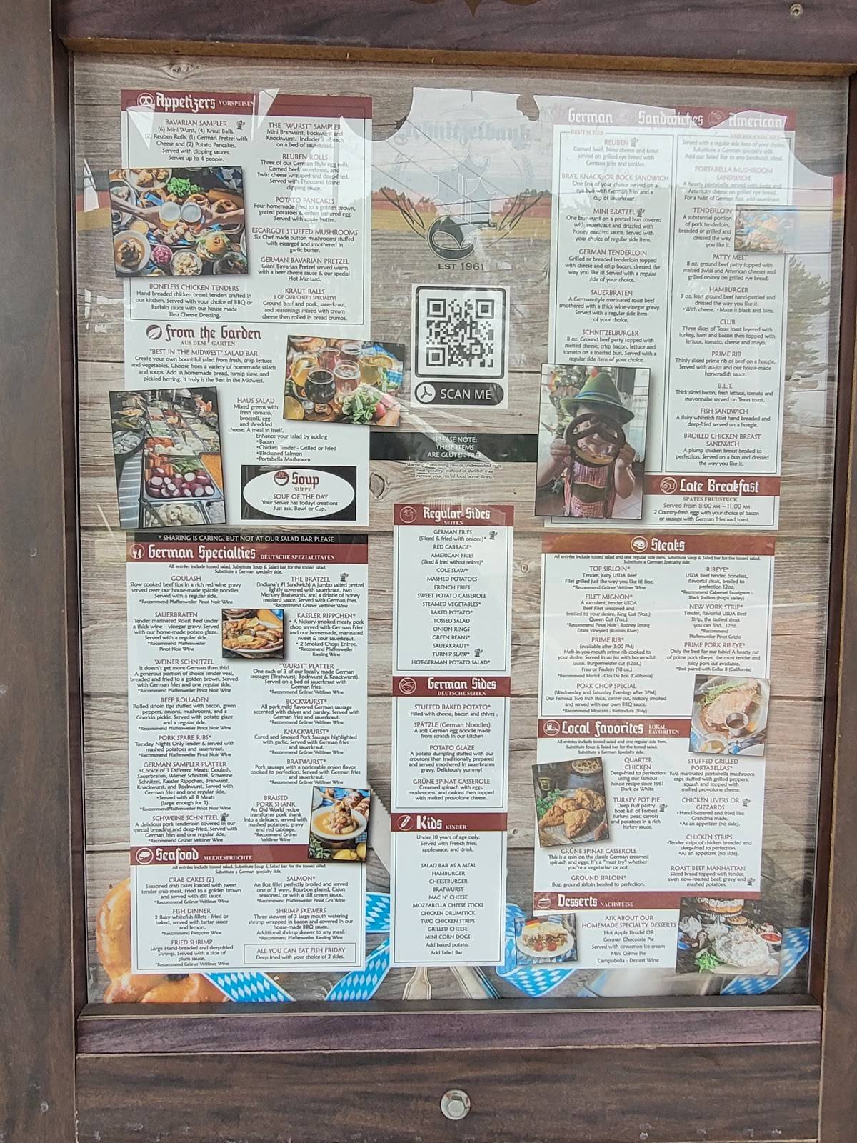Menu at Schnitzelbank restaurant, Jasper