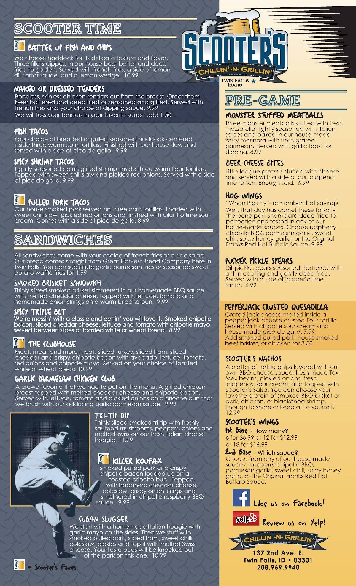 Menu at Scooter's Chillin' -N- Grillin' pub & bar, Twin Falls