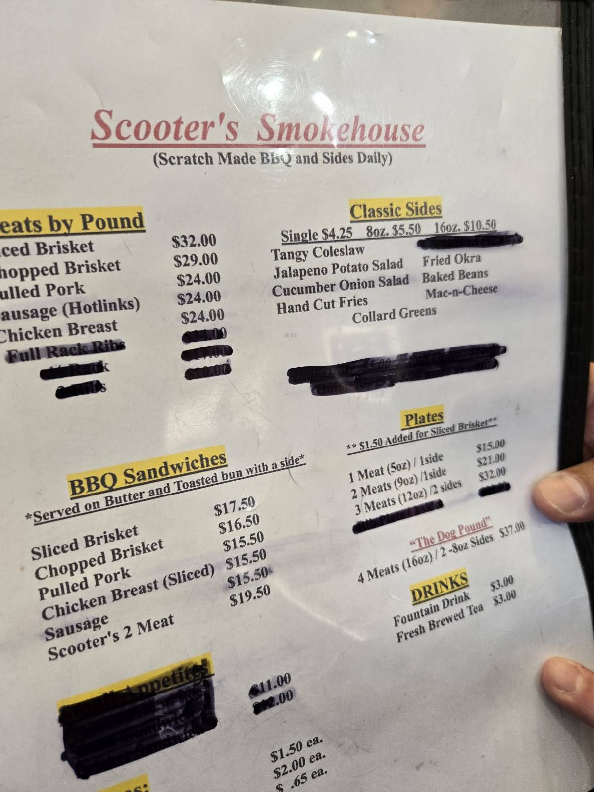 Menu at Scooter's Smokehouse & Grill BBQ, Georgetown