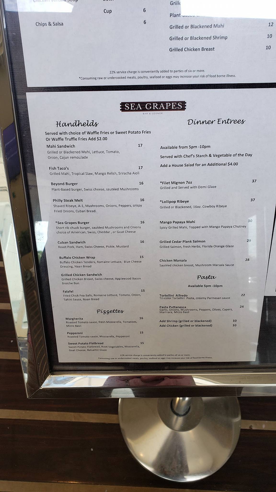 Menu at Sea Grapes Restaurant, Indialantic, North Jimmy Buffett Mem Hwy