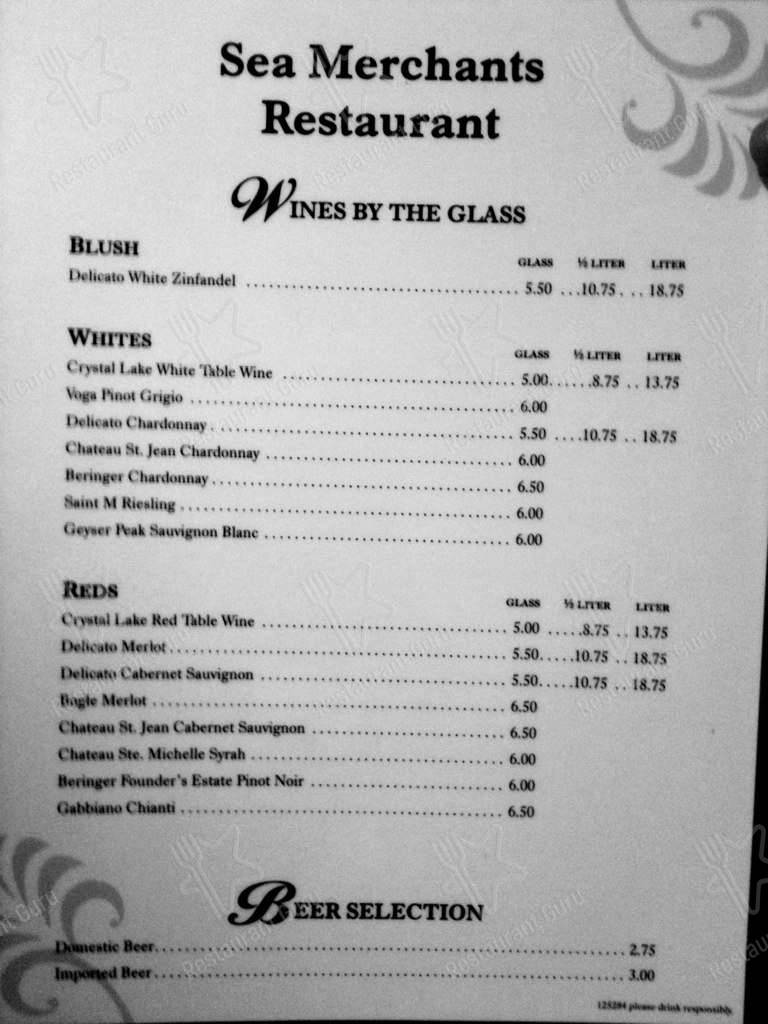 Menu at Sea Merchants Restaurant, North Myrtle Beach