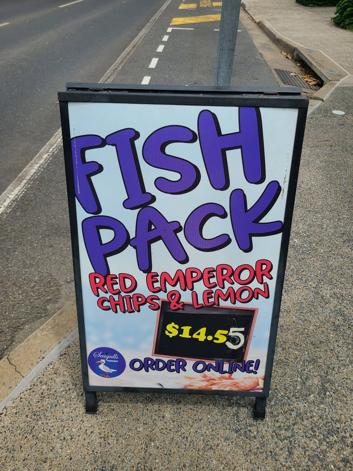 Menu at Seagulls Takeaway fast food, Yeppoon