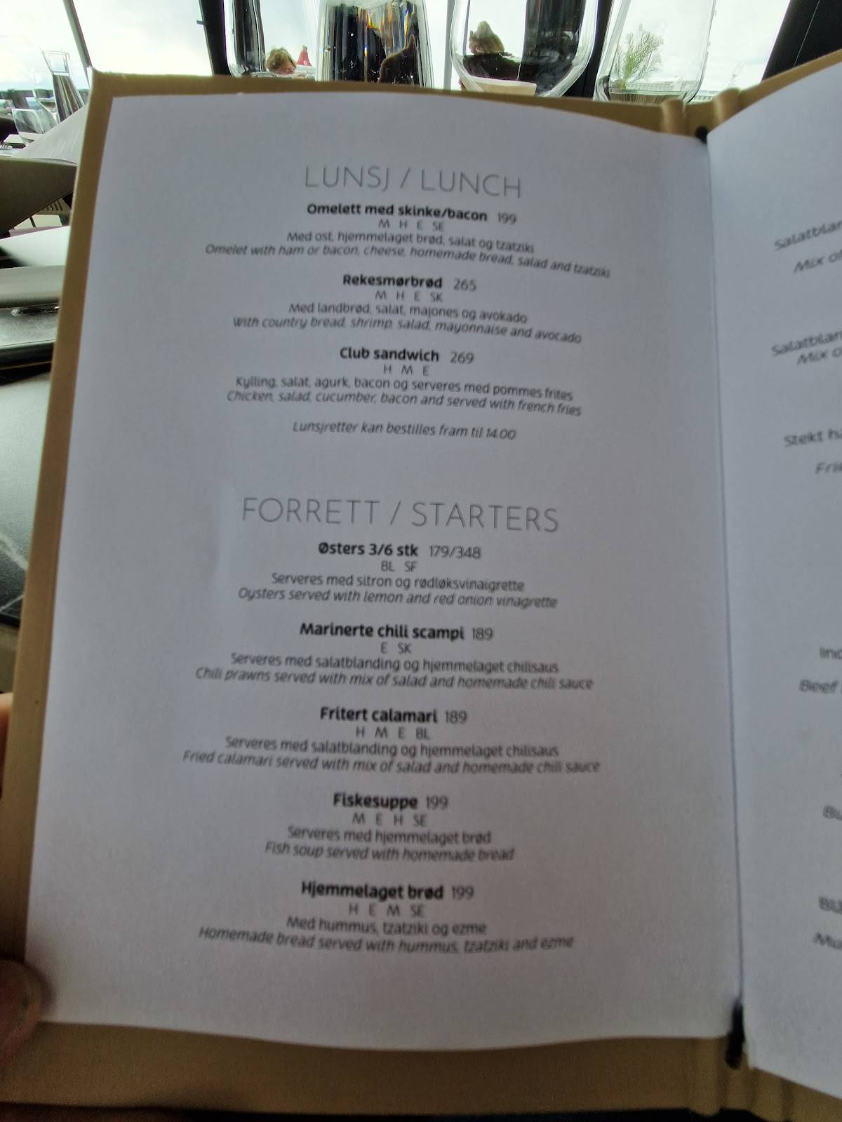 Menu at Seaport Restaurant, Oslo