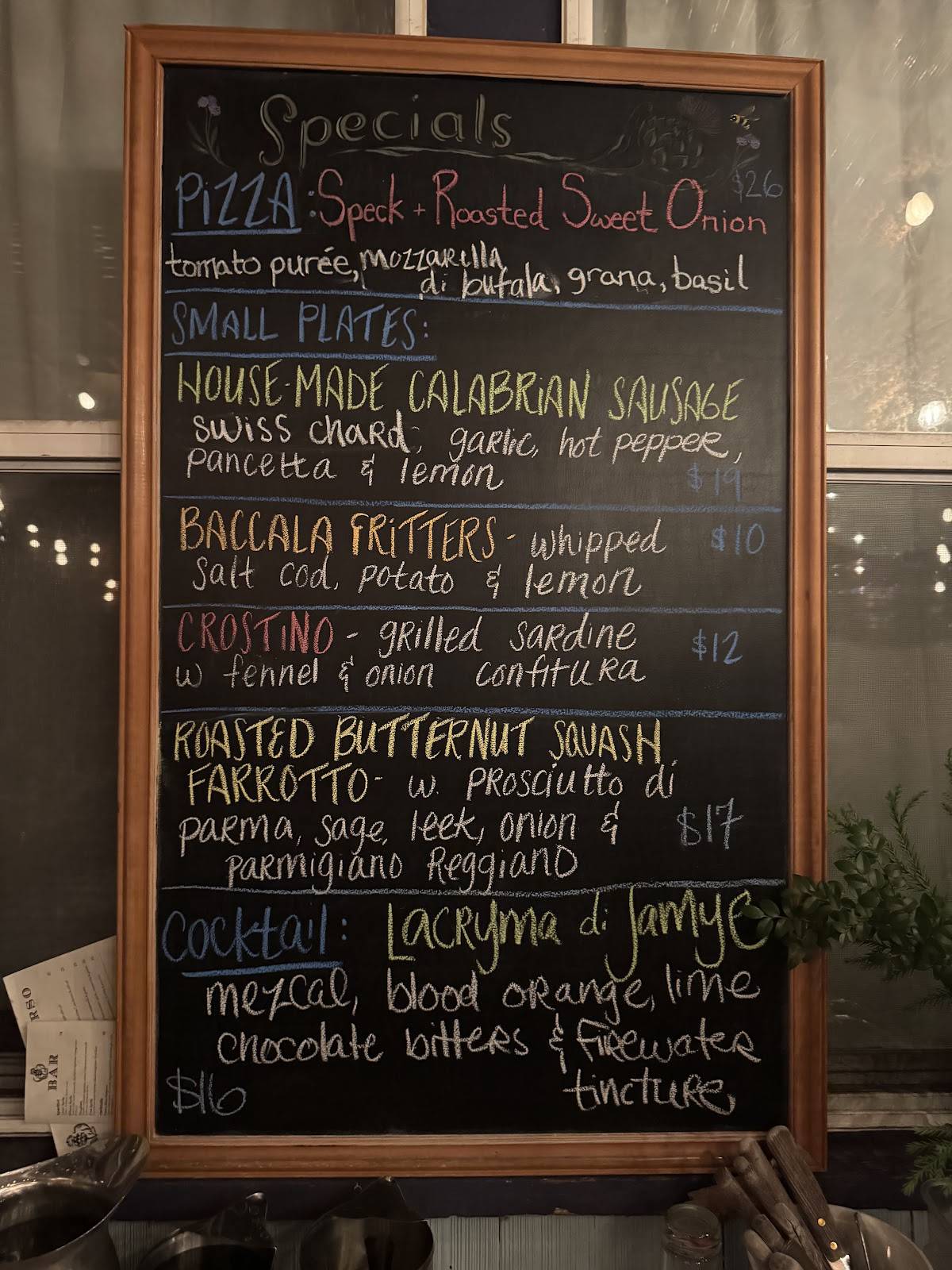 Menu at Bar del Corso, Seattle