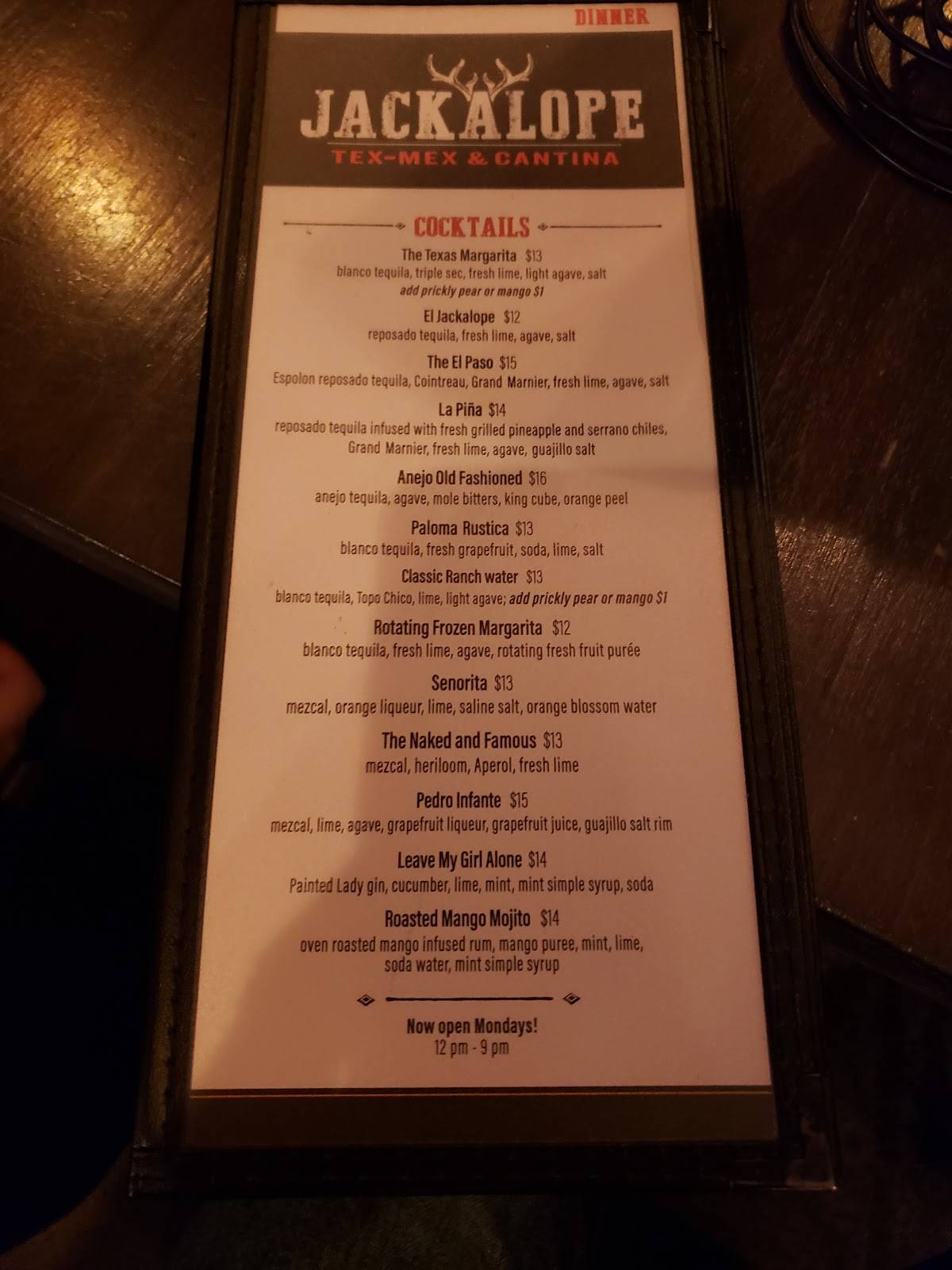 Menu at Jackalope Tex Mex & Cantina pub & bar, Seattle