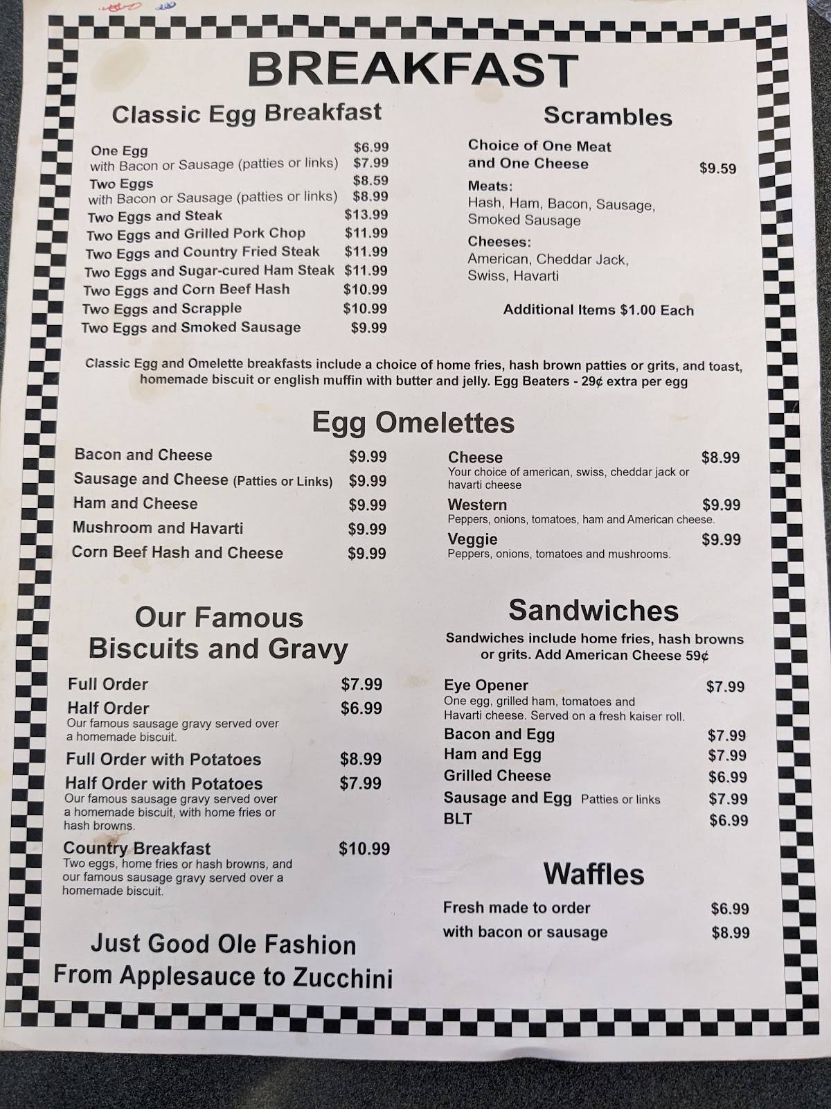 Menu at Sebring Diner restaurant, Sebring, US Hwy 27 S
