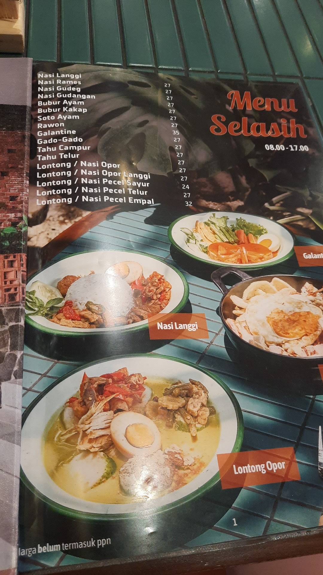 Menu at Selasih Indonesian Restaurant, Semarang