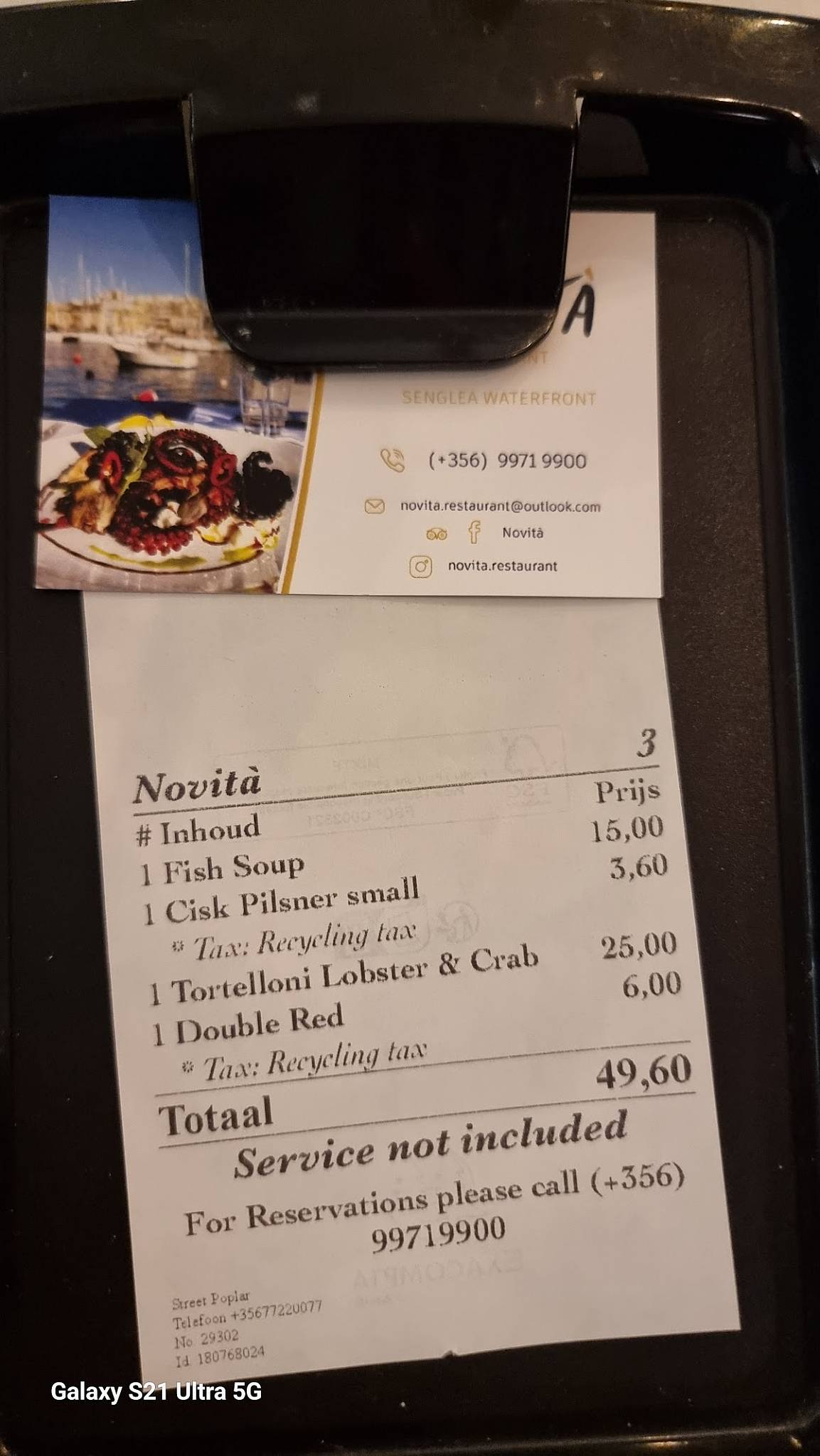 Menu at Novità restaurant, Senglea