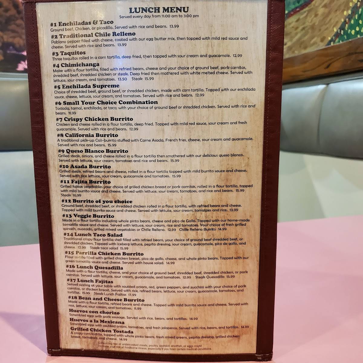 Menu at Señor Sergio Mexican Grill restaurant, Everett
